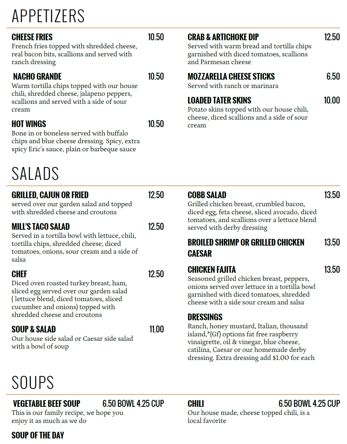 Our Menu – Main Street Mill
