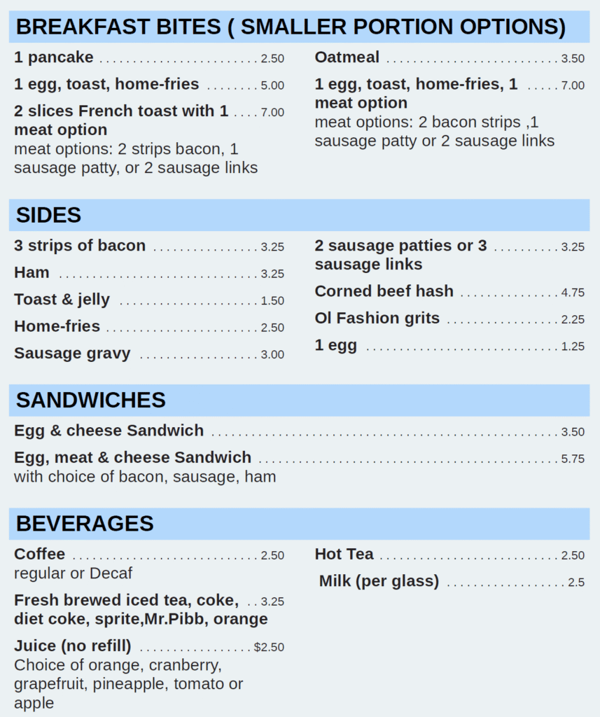 Our Menu – Main Street Mill